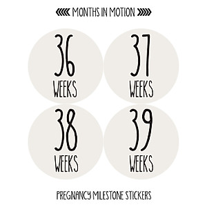 Months In Motion Weekly Pregnancy Growth Stickers | Week to Week Pregnant Expecting Photo Prop | Maternity Keepsake | Baby Bump | Weekly Stickers Photo (Set of 36 Stickers)