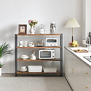 Bookshelf,4-Tier Industrial Bookcase,Rustic Wood and Metal Open Display Book Shelves Home Office,Bedroom Standing Shelf Unit,Horizontal Kitchen Shelf Organizer,Bathroom Storage Rack Mid Century 47in