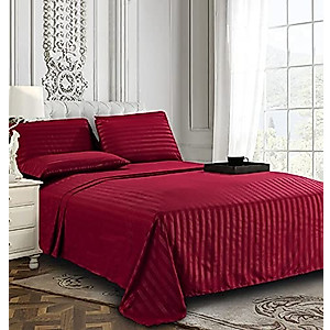 Elegant Comfort Best, Softest, Coziest 6-Piece Sheet Sets! - 1500 Thread Count Egyptian Quality Luxurious Wrinkle Resistant 6-Piece Damask Stripe Bed Sheet Set, King Burgundy