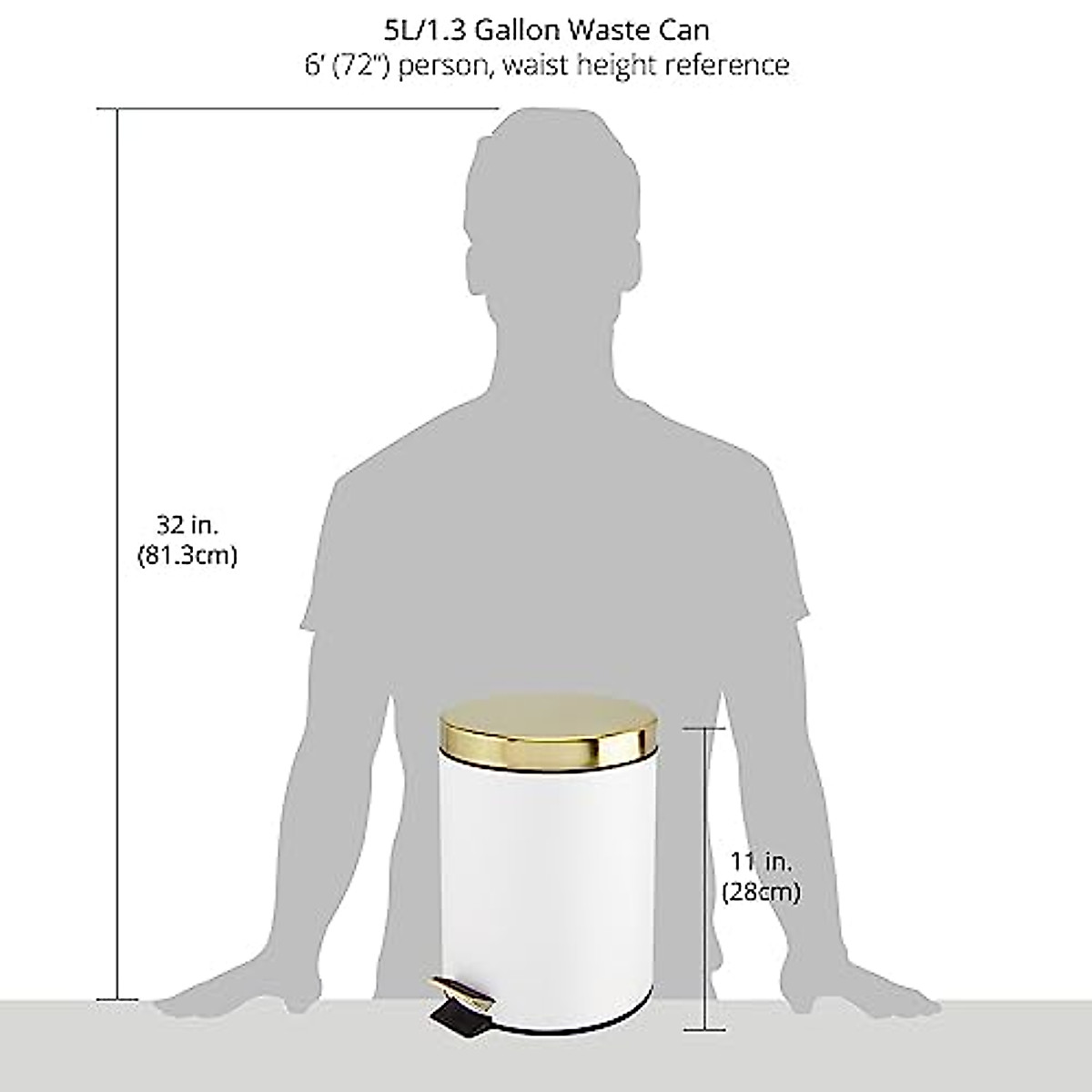 mDesign Pedal Bin — Metal Waste Bin with Pedal, Lid and Plastic Bucket Insert — Perfect for Bathroom, Kitchen, and Office — Household Rubbish Bin with Ergonomic Design — White/Gold