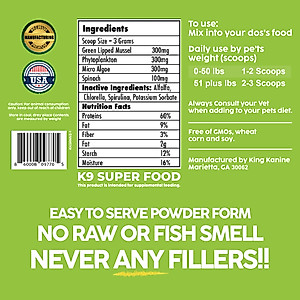 King Kanine Green Inmune Plus Multivitamin and Mineral 6 oz | Organic Powder to Improve Join Mobility & Allergy Relief | Inflammatory Supplement for Dogs Care | Veterinarian Approved