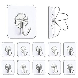 Premium Adhesive Hooks Kitchen Wall Hooks,Heavy Duty 13lb(Max) Wall Hooks, Transparent Reusable Seamless Hooks with Stainless Hooks Reusable Utility Towel Bath Ceiling Office Window Hooks,10 Pack