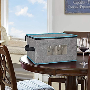 WEJIPP Wine Glass Storage Box with lid,Stemware China Storage Cases Containers Glassware Storage Containers Sets with Dividers and Handles,2 Pack