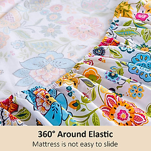 MEISHANG Full Size Sheet Set - Ultra Soft Brushed Microfiber Floral Printed Bed Sheet Set - Deep Pocket Up to 16" - Wrinkle Free - 4 Pieces (Full, Spring Flower)