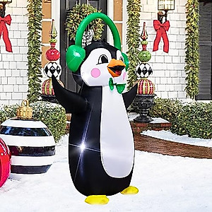 DROFELY 4 Foot Christmas Inflatable Penguin with Headphones Indoor Outdoor Decoration Christmas Yard Blow up -WM-07