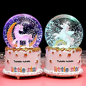 Unicorn Snow Globe, VECU 3.14 Inch Unicorn Music Snow Globes with Automatic Snowfull,Christmas Birthday Gift for Girl Boy