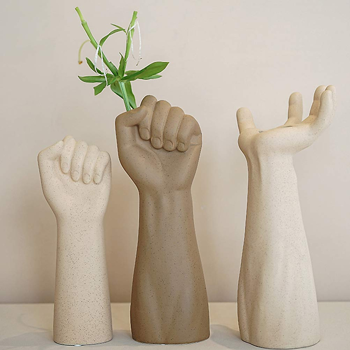 VICASKY Ceramic Flower Planters Hand Shape Vase Garden Pots Containers Desktop Sculpture Decor for Home Office Beige