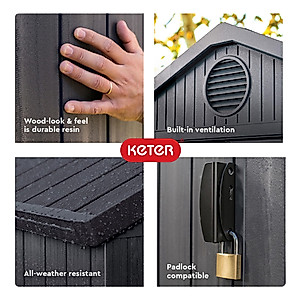 Keter Darwin 6 x 8 Foot Outdoor Garden Tool Storage Shed Backyard Utility Organizer Bundled with 40 Inch Steel Shelving Kit, Graphite Gray