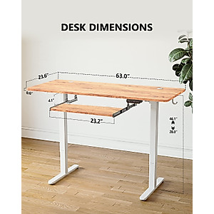Cubiker Electric Standing Desk, 63 x 24 Inches Height Adjustable with Keyboard Tray, Ergonomic Workstation for Home Office, White Frame/Light Rustic Brown Top