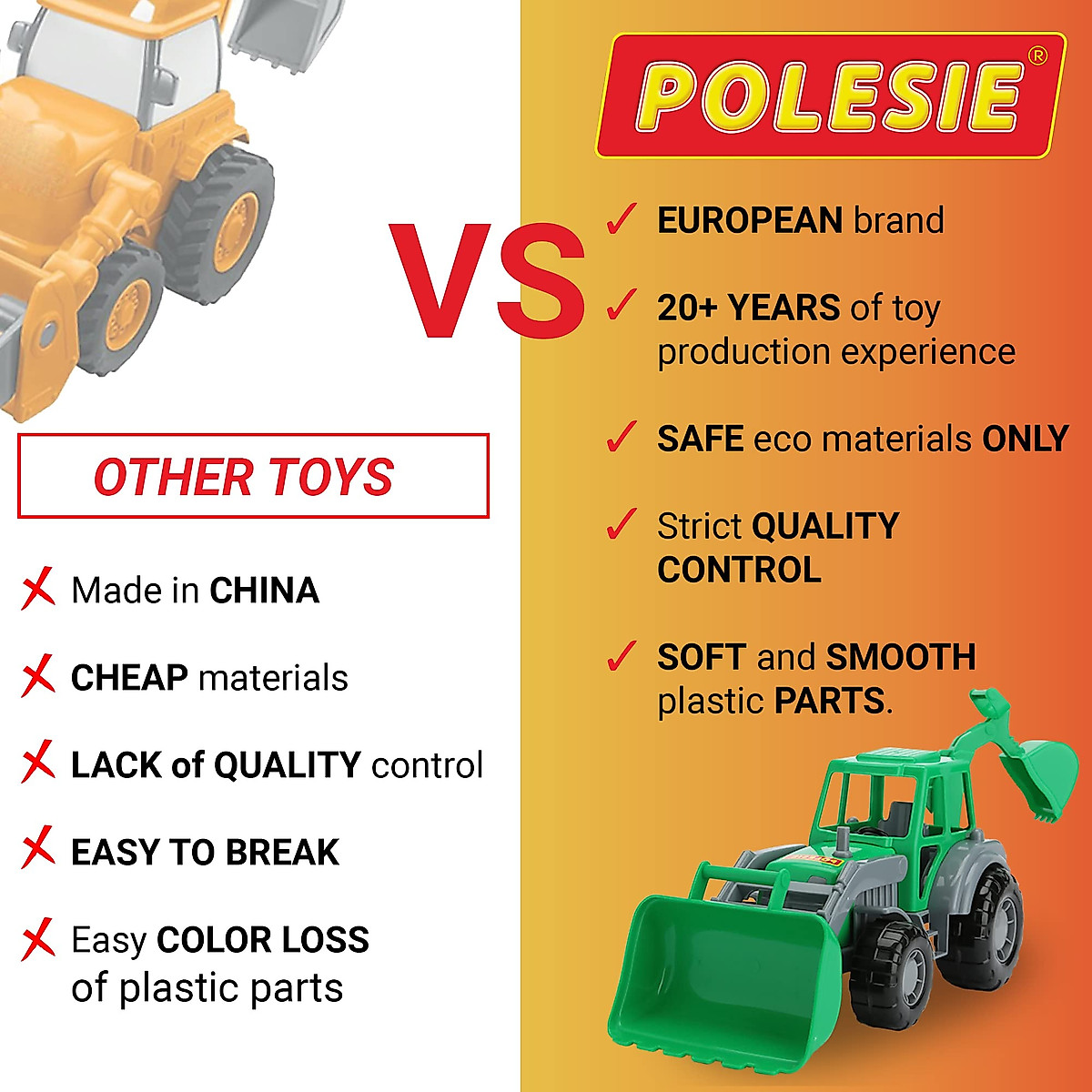 CO-T Excavator Toy for Boys - Backhoe Toy for Toddlers - Toy Bulldozer for Toddler - Toy Backhoe Sand Truck - Sandbox Toys by Polesie - Green Excavator Beach Toy