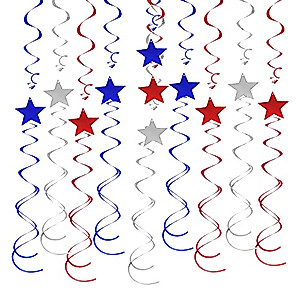 jiebor 30Pcs Red White and Blue Decorations Star Swirl Garland Banner Hanging for Memorial Day 4th Of July Independence Day Labor Day Home Party Decorations