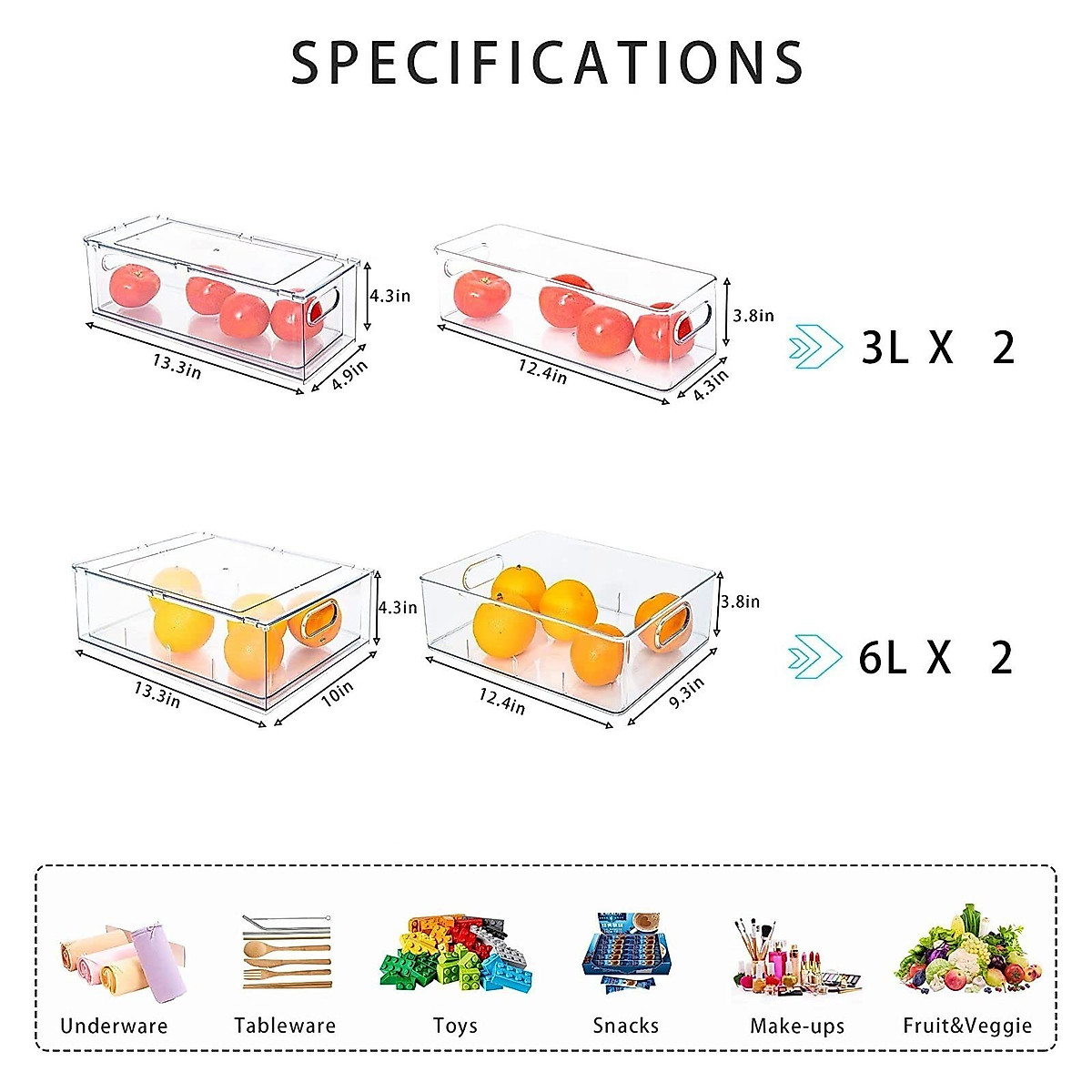 MineSign 4 pack Stackable Refrigerator Organizer Bins Pull-Out Drawers for Fruit and Veggies Storage Organizer for Fridge Clear Drawer Containers with Handle Divided Organization for Produce Saver