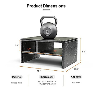 Printer Stand for Desktop, Wooden Printer Stand Shelf with Storage, Printer Shelf for Desk, Printer Holder for Home Office, Faux Black Marble, 15.7”L x 11.8”W x 8.2”H