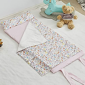 Brandream Toddler Nap Mat Set Girls Farmhouse Sleeping Bag with Pillow American Country Baby Kids Nap Mat Set with Soft Blanket Pink Flower Print,100% Cotton