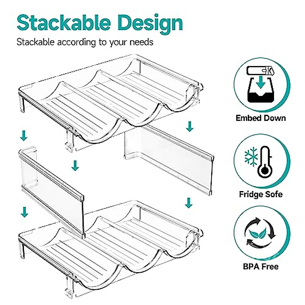 Sbosbo Water Bottle Organizer, Stackable Bottle Storage Rack, 4 Pack Water Bottle Holder for Kitchen Fridge Cabinet Organization and Storage, Plastic Wine Rack/Drink Bottle Holder
