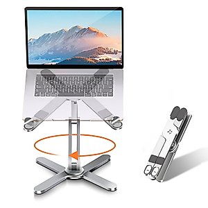 Moallia Laptop Stand with 360 Rotating Base, Computer Notebook Laptop Riser Metal Holder for Desk Collaborative Work, Fully Foldable for Easy Storage, Fits All MacBook, Laptops up to 16 inches