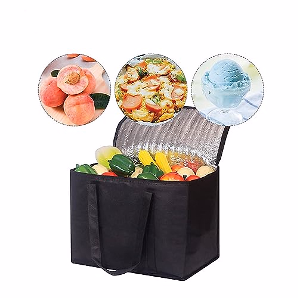 Lifenanny Large Insulated Reusable Grocery Bags, Foldable Cooler Bags with Reinforced Bottom & Handles for Hot or Cold Food Delivery (4 Pack)