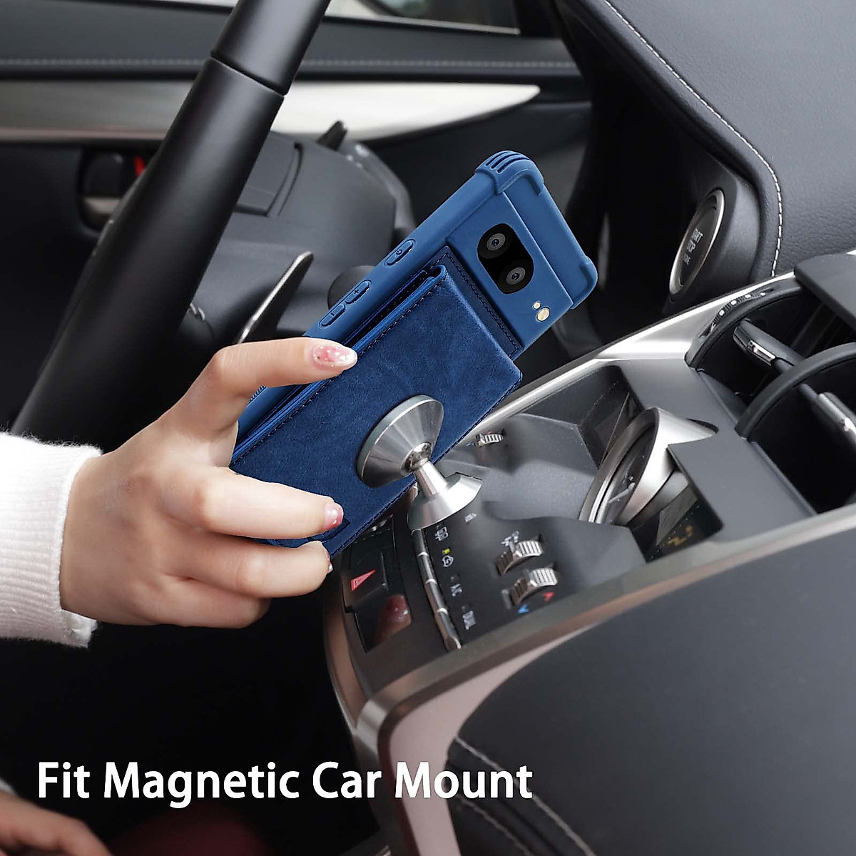 VANAVAGY Google Pixel 7 Wallet Case for Women and Men,Leather Magnetic Clasp Flip Folio Phone Cover with Credit Card Holder and Coin Pocket,Navy Navy Blue…