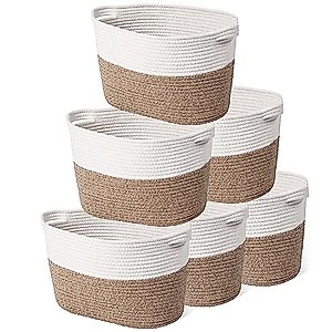 6 Pack Woven Rope Basket for Storage, Cotton Rope Storage Baskets for Blankets Woven Basket for Magazines Baby Toys Crafts Nursery Storage Bins for Classroom Storage Living Room 15x9 (Khaki White)