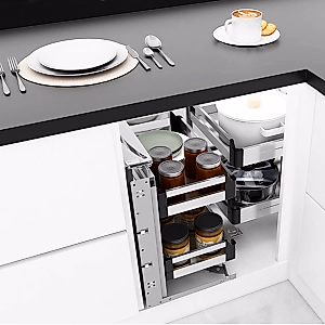 WYJF Blind Corner Cabinet Pull Out 15 Inch Opening,Blind Corner Cabinet Organizer,Corner Optimizer,Chrome Blind Corner Soft Close,Blind Corner Cabinet Pull Out Left Right