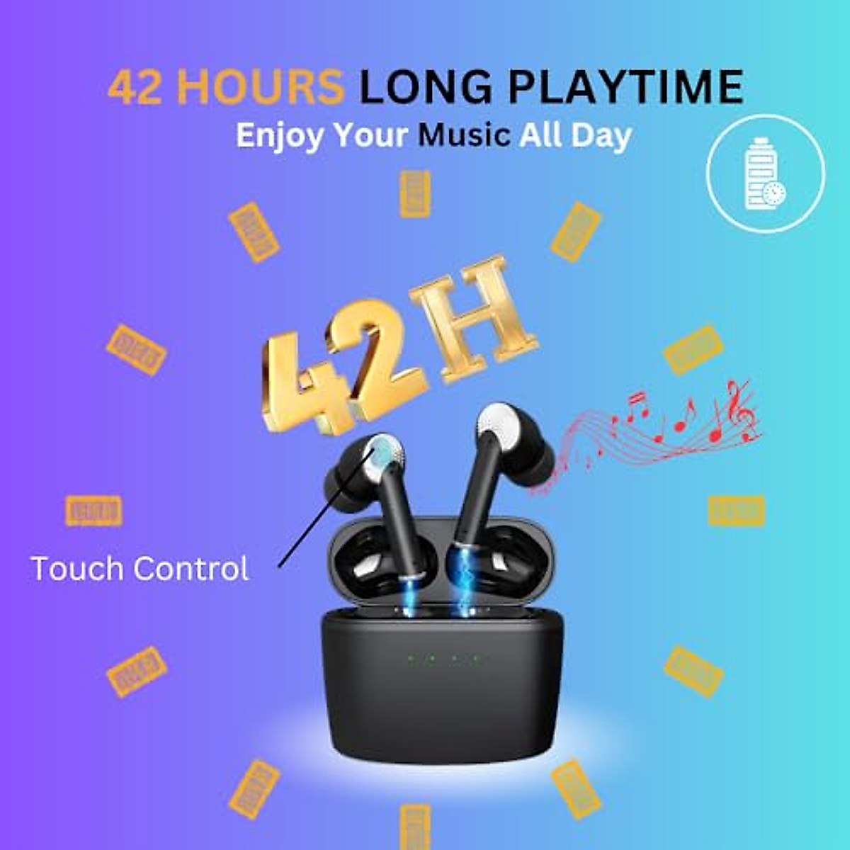 Wireless Earbuds,IPX7 Sweat Resistance Earphones-42 Hours Playtime Bluetooth Headphones with Charging Case Noise Cancelling Black Earbud for Gym,Sport| for Android & iPhone