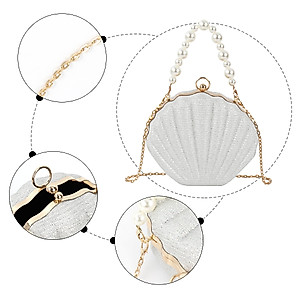 Women Mini Sequins Seashell Clutch Pearls Top-Handle Bag Chain Strap Cross-body Bag