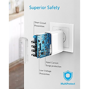 Anker 40W 4-Port USB Wall Charger with Foldable Plug, PowerPort 4 for iPhone 11/XS/XS Max/XR/X/8/7/6/Plus, iPad Pro/Air 2/Mini 4/3, Galaxy/Note/Edge, LG, Nexus, HTC, and More, white (A2142)