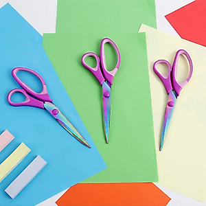 8.5" Scissors All Purpose, Multipurpose Office Scissors Set of 3 pack, sharp Titanium Coating Blade and Soft Comfort-Grip Sturdy Scissors for Fabric School Craft Sewing Home, Right/Left Handed, Purple