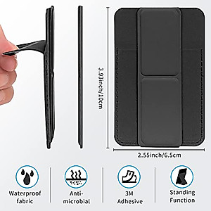 WWW Card Holder with Stand for Back of Phone,Secure Stick on Wallet,PU Leather Credit Cards Holder for Cell Phone with 3M Adhesive Sticker for Smart Phones,Black