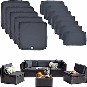 ClawsCover 12Pack Outdoor Seat and Back Cushions Replacement Covers Fit for 6Pieces 5-Seater Wicker Rattan Patio Furniture Conversation Set Sectional Couch Chairs,Dark Grey-Include Cover Only