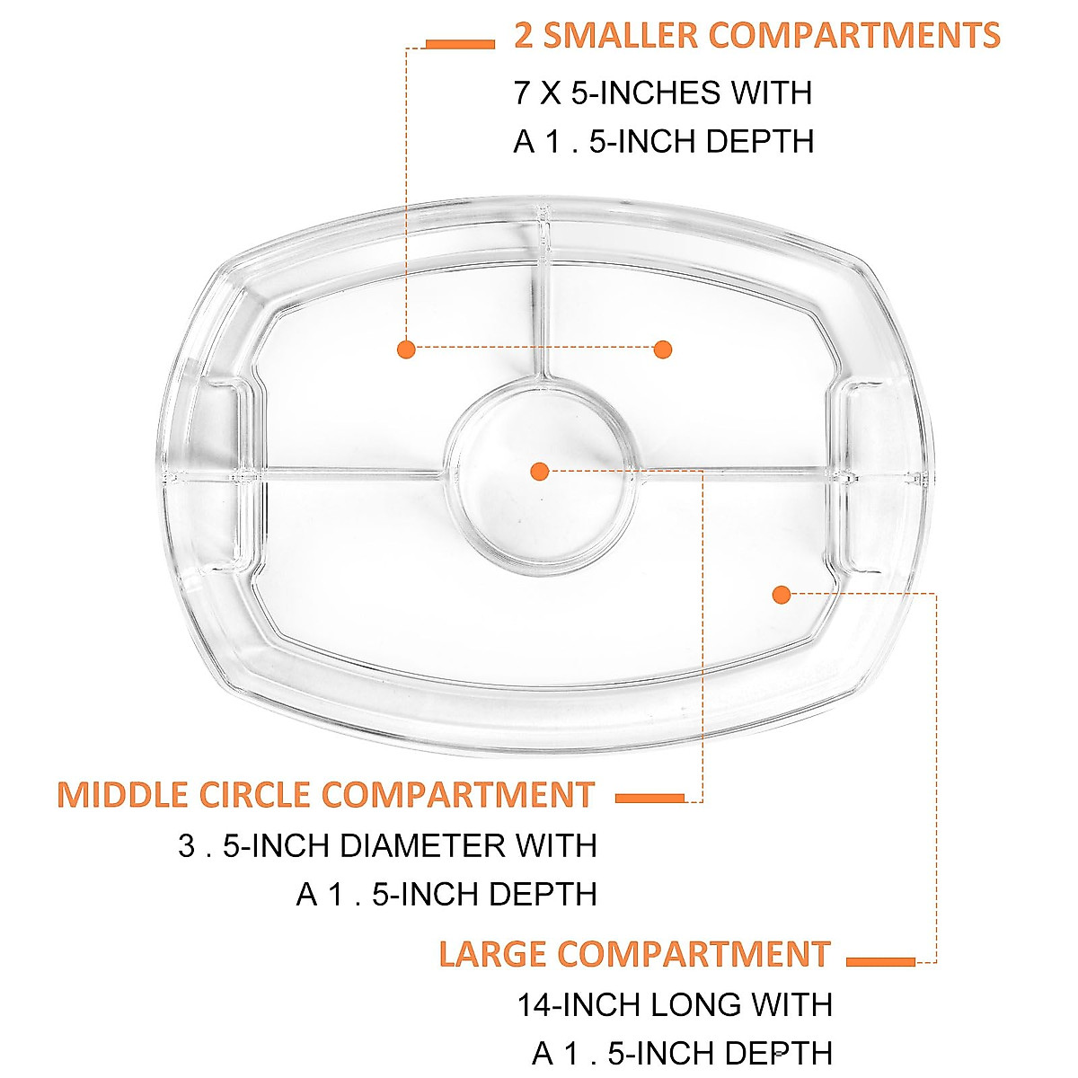 IVYHOME Fruit Trays for Serving for Party, Chilled Veggie Tray, Shrimp Cocktail Serving Dish, Appetizer Serving Platter for Parties, with Lid and 4 Compartments