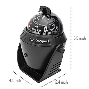 Boat Compass Dash Mount Flush - Boating Compass Dashboard Suction - Navigation Marine Compass Boats Surface Mount - Illuminated Dashboard Compass Ship - Electronic Sea Compass Suction Cup (Black)