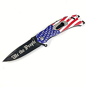 Blazing Steel 8 Inches Folding Knife I Drop Point Straight Edge I American Flag Handle I Camping I Outdoor I Hunting I EDC Pocket Knife I Proud of America Knife (American Flag)