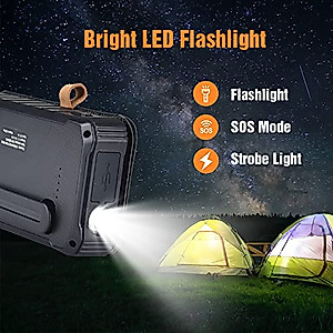 B BZ Solutions Solar Power Bank with Manual Hand Crank Power Generator12000mAh for iPhone, Tablet, Samsung Dual USB Output Emergency LED Light Outdoor Camping Survival Gear