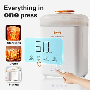 Bololo Baby Bottle Sterilizer and Dryer| Sanitizer for Baby Bottles，Breast Pump | 600W Stronger Power eletric bottle steamer box | LED Touch Screen | Auto Shut-Off