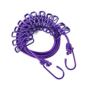 ALINNA Retractable Portable Clothesline, Travel Clothesline with 12 Clothespins for Indoor Laundry Drying, Outdoor Camping Accessories (Purple)