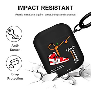 Gedicht for Airpods 2nd Generation Case Air Sports Shoes, Protective TPU Soft Airpod 1st Generation Case Cover Rugged for Apple Airpod 1&2 Case with Keychain for Women Men，Black Red