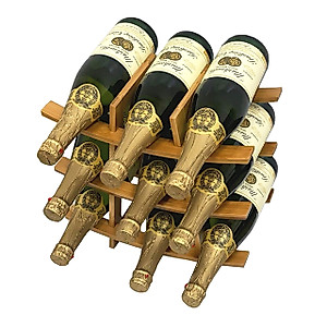 DECOMIL - 9 Bottle Samurai Style Stackable Modular Wine Rack Wine Storage Rack Solid Bamboo Wine Holder Display Shelves, Wobble-Free (9 Bottle Capacity - Samurai Style Capacity)