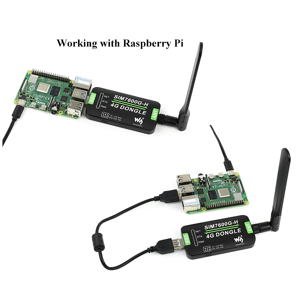 SIM7600G-H 4G DONGLE with Antenna, Industrial Grade 4G USB/UART, Communication and GNSS Positioning Support PC/Raspberry Pi/Drone/Industrial Computer, Support Global Band