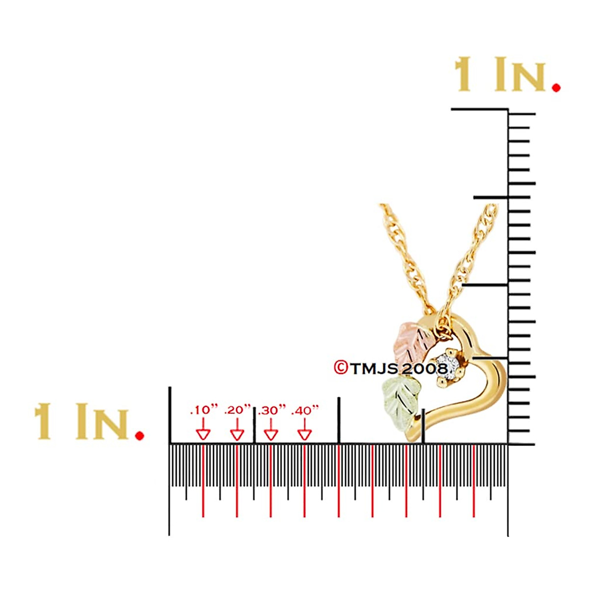 Small Diamond Heart Pendant Necklace, 10k Yellow Gold, 12k Green and Rose Gold Black Hills Gold 18 Inches