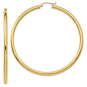 14K Yellow Gold Thick Tube Extra Large Hoop Earrings, (3mm Tube) (65mm)