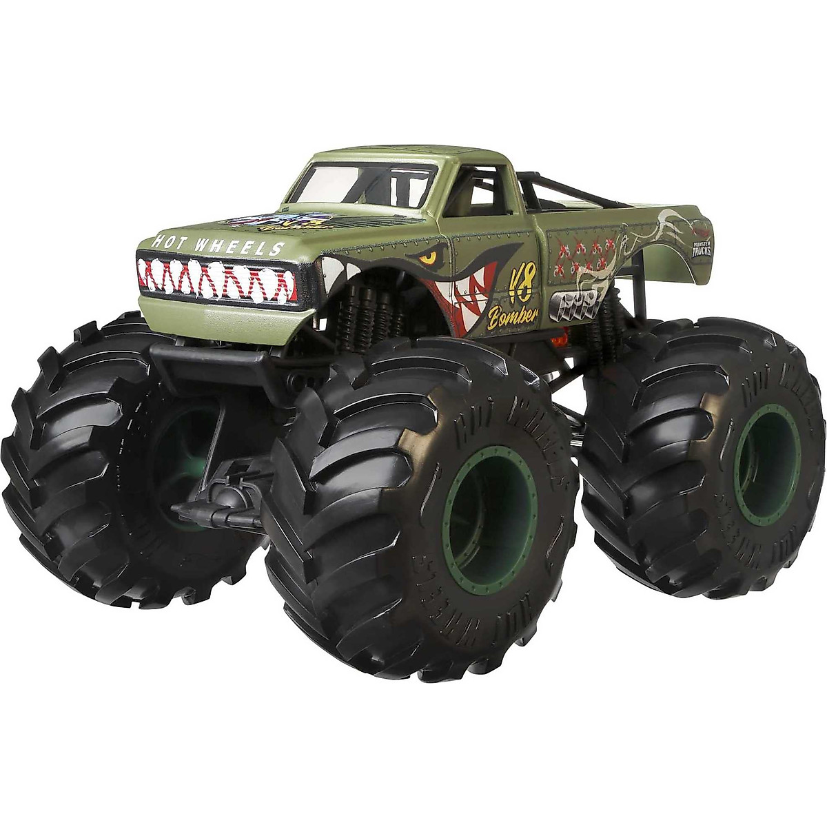 Hot Wheels Monster Truck 1:24 Scale Green Bomber Vehicle with Giant Wheels for Kids Age 3 to 8 Years Old Great Gift Toy Trucks Large Scale