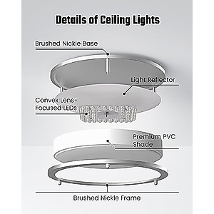 SUPERDANNY 36W LED Flush Mount Ceiling Light Fixture, 13 Inch Modern Ceiling Lamp, 3000K/3700K/4500K/5100K/6000K Dimmable Ceiling Lights for Bedroom Kitchen Hallway Bathroom (Brushed Nickel, 2 Pack)