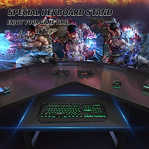 Ecoprsio L Shaped Gaming Desk Corner Gaming Desk, Gaming Computer Desk with Keyboard Tray, Large PC Gaming Desk Gamer Desk Workstation, Computer Gaming Desk Table with Cup Holder and Headphone, Black