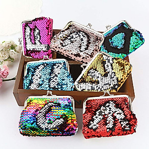 LOVESTOWN Sequin Coin Purses, 6 Pcs Sequins Mini Wallets Glitter Reversible Magic Flip Sequins Purses for Kids Party Favors Gifts