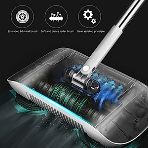 Naisicore Hand Push Sweeper, 3 in 1 Hand Sweeping Mop with Vacuum Cleaner & Crumb Sweeper, Floor Cleaning Tools for Cleaning Floor Rugs Hair, Fruit Shell, Dust (Blue)