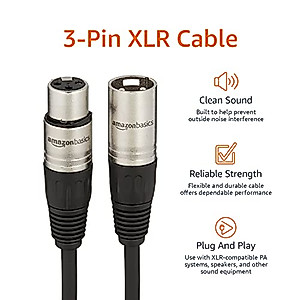 Amazon Basics XLR Microphone Cable for Speaker or PA System, All Copper Conductors, 6MM PVC Jacket, 6 Foot, Black