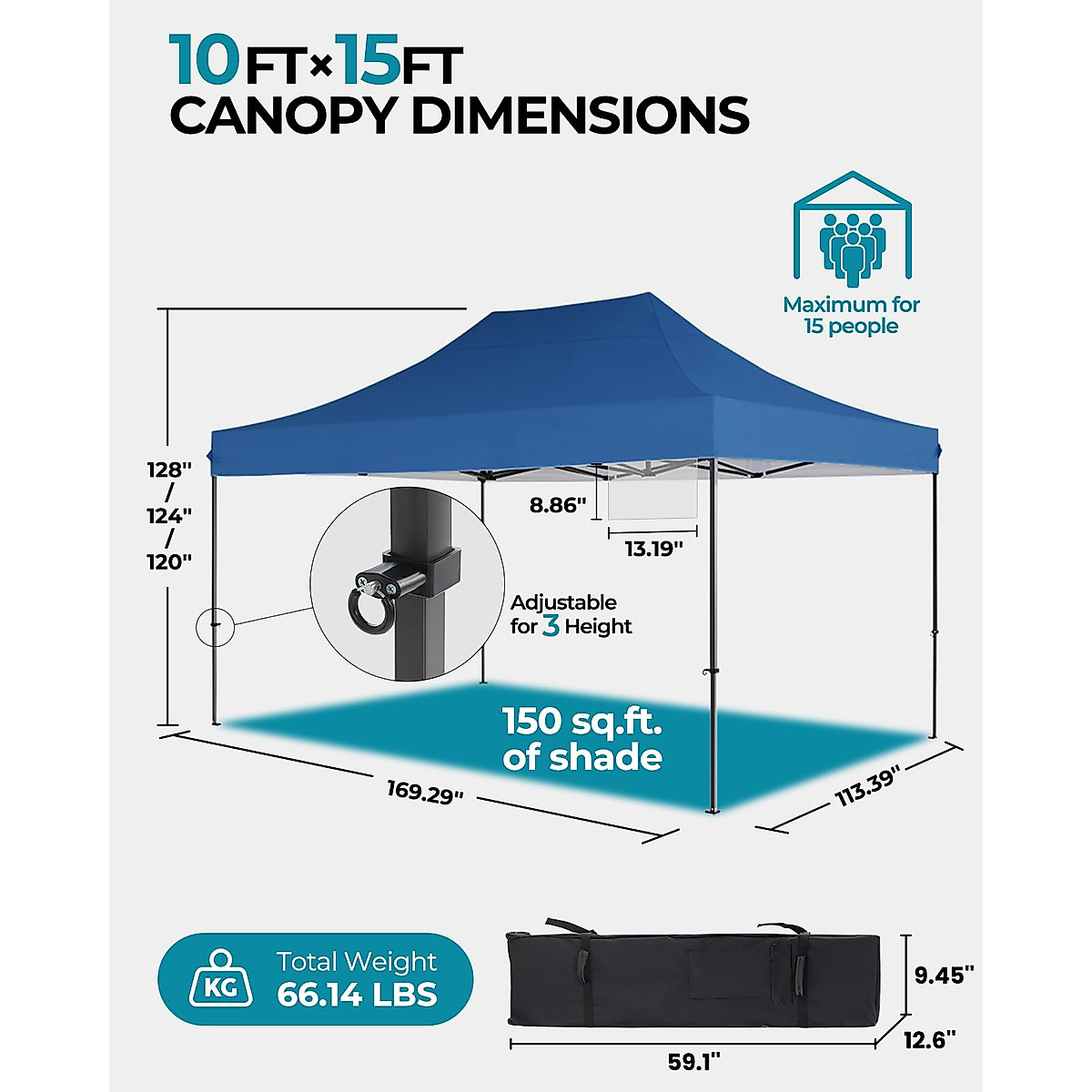 Eesdom 10in x 15in Canopy Tent with Roller Bag, Easy Up Pop Up Tent, 300D Silver-Coating Outdoor Shelter, 4 Stakes & 4Sandbags & 4 Ropes, Blue