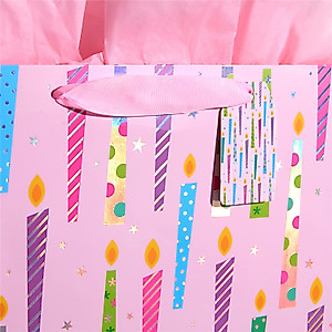 SUNCOLOR 16" Extra Large Gift Bag with Tissue Paper for Girls (Happy Birthday Candles)