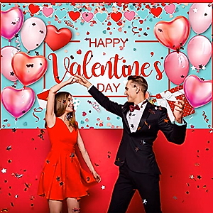 Happy Valentine's Day Backdrop Banner Polyester Valentines Backdrop Banner Large Valentine's Day Background Banner Decoration for Valentine Party Supplies and Decor (Mint Background)